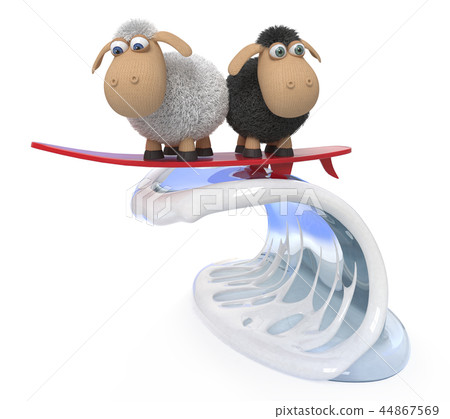 3d illustration funny sheep surf - Stock Illustration [44867569] - PIXTA