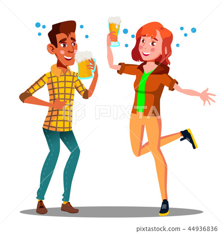 Two Drunken Teenagers With Beer Glass, The... - Stock Illustration ...