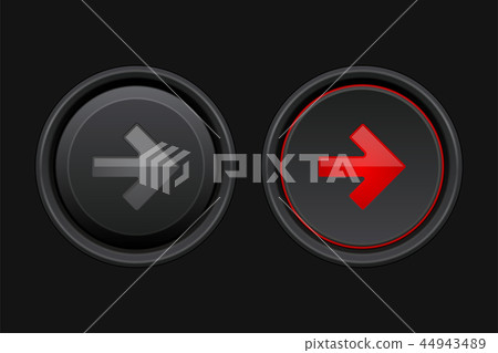 Black round buttons. Red arrow as Next symbol - Stock Illustration ...
