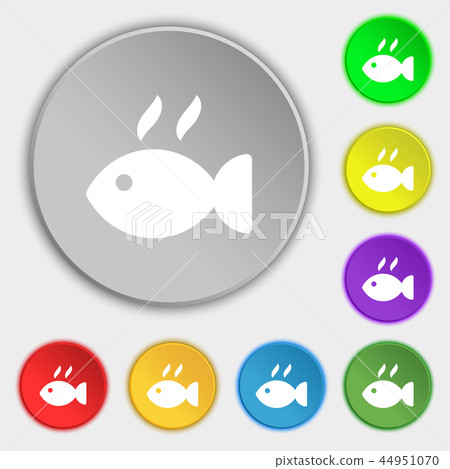 Fish dish Icon sign. Symbol on eight flat buttons. - Stock Illustration ...