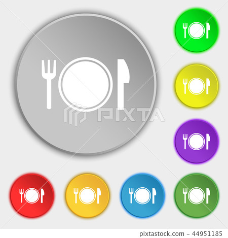 Plate icon sign. Symbol on eight flat buttons. Vec - Stock Illustration ...
