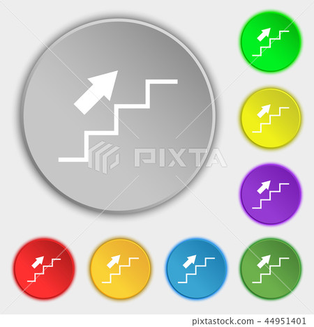 Stairs going up icon sign. Symbol on eight flat bu - Stock Illustration ...