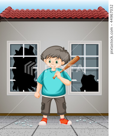 Bad kid hit the window glass - Stock Illustration [44967032] - PIXTA