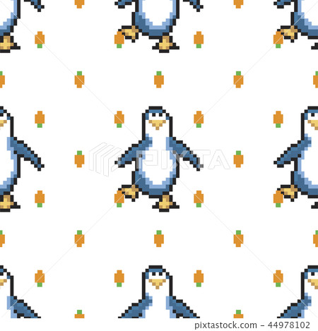 Seamless pattern with penguins. Cute pixel penguin-插圖素材 [44978102 ...