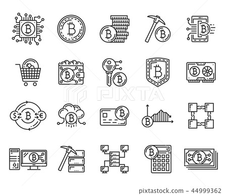 Cryptocurrency, bitcoin mining, blockchain icons - Stock Illustration ...