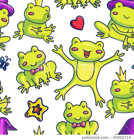 Seamless background of happy frogs - Stock Illustration [45000714] - PIXTA