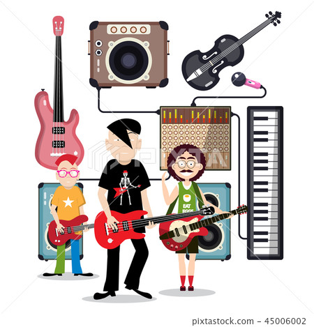 Music Band in Recording Studio with Instruments - Stock Illustration ...