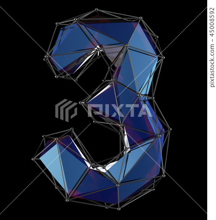 Low poly style number 3. Blue color isolated on... - Stock Illustration ...