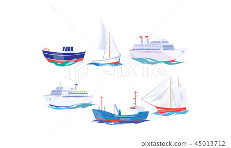 Water transport set, yacht, boat, cargo ship,... - Stock Illustration ...