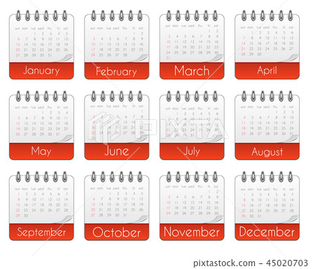 Colorful year 2019 calendar template. Vector...-插圖素材 [45020703] - PIXTA圖庫