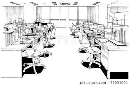 Cartoon style pen drawing illustration office - Stock Illustration ...