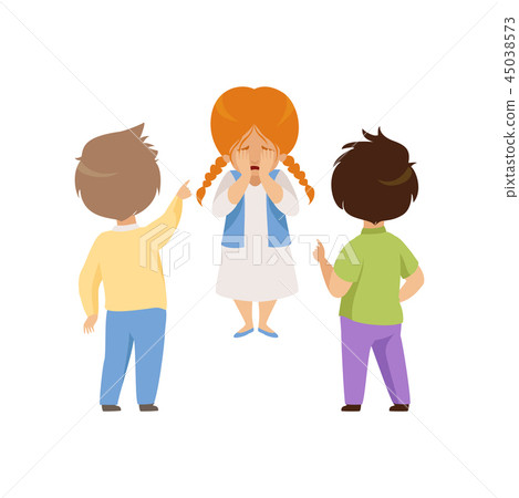 Boys mocking and pointing at a crying girl, bad... - Stock Illustration ...