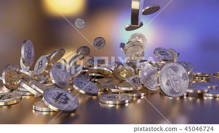 3D rendering Bitcoins falling on a pile - Stock Illustration [45046724 ...