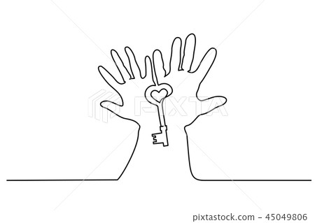 Abstract hands holding key Continuous one line - Stock Illustration ...