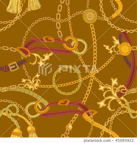 Baroque print with chains, straps and brushes. - Stock Illustration ...