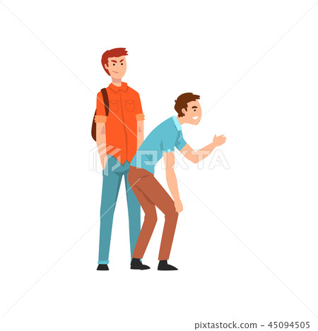 Two young men scoffing at someone, conflict... - Stock Illustration ...