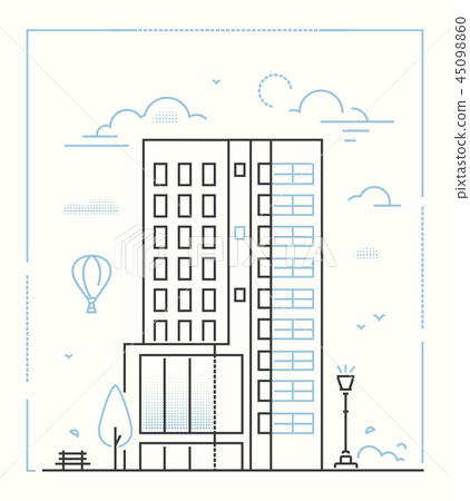 Modern building - line design style vector... - Stock Illustration ...
