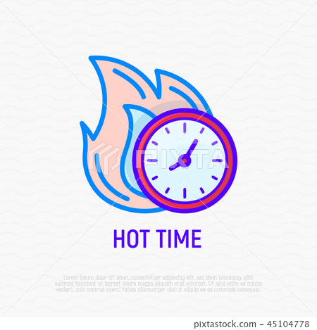 Hot time: clock in fire thin line icon - Stock Illustration [45104778 ...