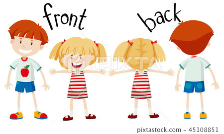 English opposite word of front and back-插圖素材 [45108851] - PIXTA圖庫