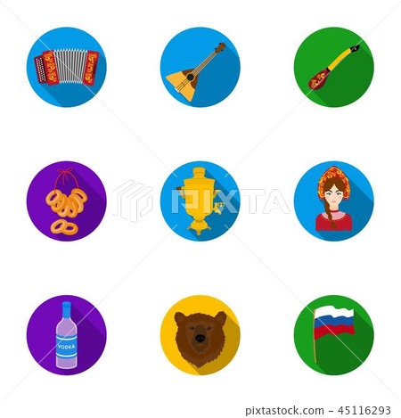 Russia country set icons in flat style. Big... - Stock Illustration ...