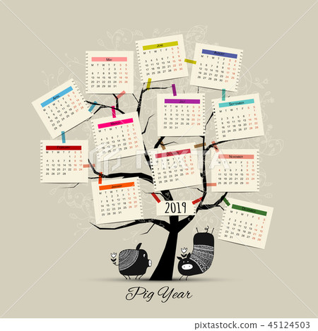 Funny pigs, symbol 2019. Calendar design - Stock Illustration [45124503 ...