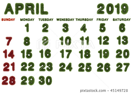 Calendar for April 2019 on white background, - Stock Illustration ...