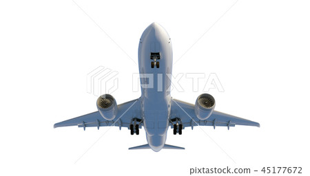 Commercial jet plane. 3D render. Bottom front view - Stock Illustration ...