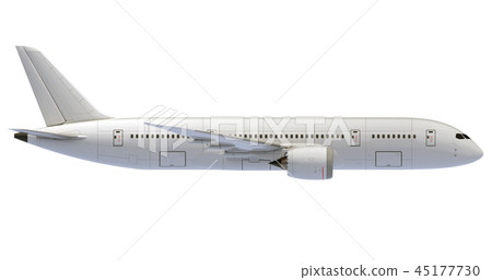 Commercial jet plane. 3D render. Right Side view - Stock Illustration ...