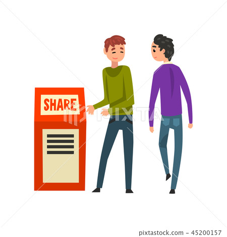Male advertiser or promoter character promoting... - Stock Illustration ...