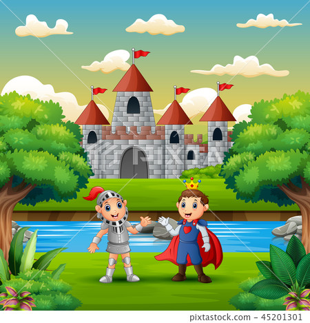 Prince and knight on the edge of the river - Stock Illustration ...