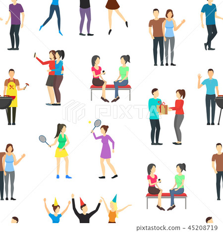 Cartoon Friends Social Characters Seamless... - Stock Illustration ...