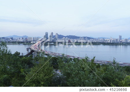 Cheongdam Bridge, Han River, Automobile,... - Stock Photo [45216698 ...