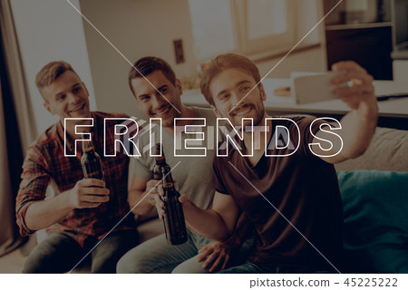 Selfie. Three Men. Drink Beer. Dark Bottles . - Stock Photo [45225222 ...