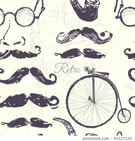Ink hand drawn retro illustrations seamless... - Stock Illustration ...