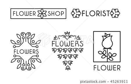 Flower shop logo set, design elements can be... - Stock Illustration ...