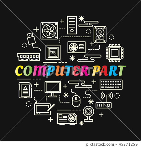 computer part gradient with line icons set - Stock Illustration ...