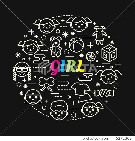 girl colorful gradient with line icons set - Stock Illustration ...