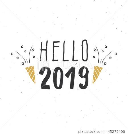 New Year greeting card, hello 2019 Text, Vector - Stock Illustration ...