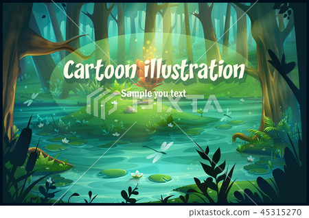 Vector cartoon illustration swamp in the forest - Stock Illustration ...