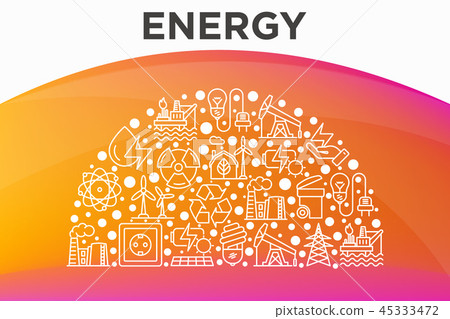 Energy concept in half circle with thin line icons - Stock Illustration ...
