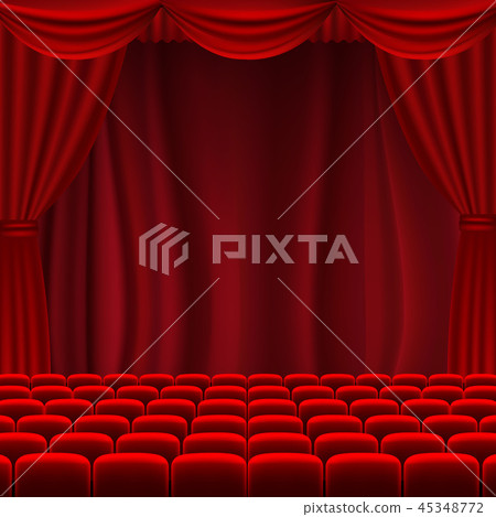 Cinema Screen With Red Curtains - Stock Illustration [45348772] - PIXTA
