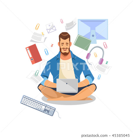 Man Using Laptop for Work or Learning Vector - Stock Illustration ...