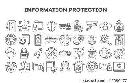 Computer security icon set, outline style - Stock Illustration ...