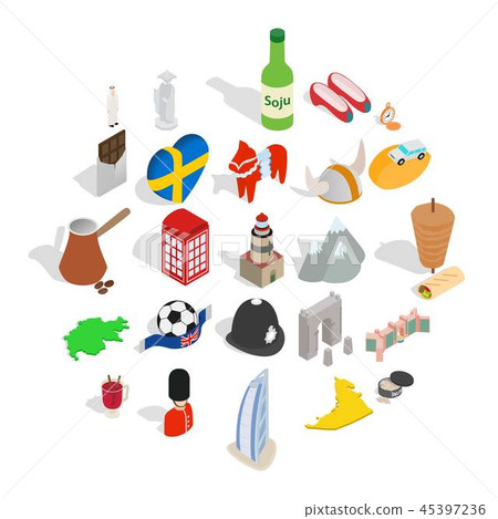 Western Europe icons set, isometric style - Stock Illustration ...