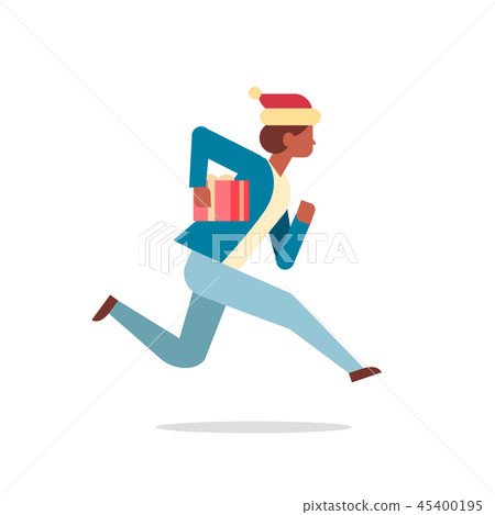 businesswoman running hold present gift box... - Stock Illustration ...