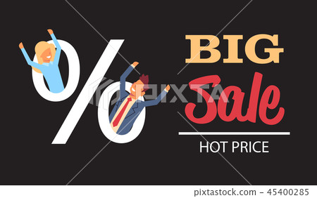 happy couple raised hands up percent sign black... - Stock Illustration ...