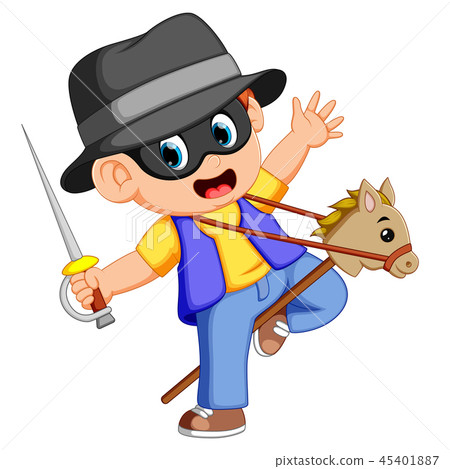 Cute boy dressed as a cowboy with sword - Stock Illustration [45401887 ...