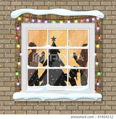 Christmas window with tree silhouette - Stock Illustration [45404212 ...
