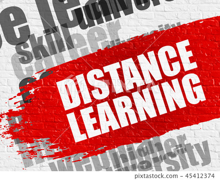 Distance Learning on the White Brick Wall. - Stock Illustration ...