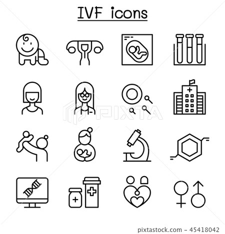 IVF, In Vitro Fertilization icon set in thin line - Stock Illustration ...